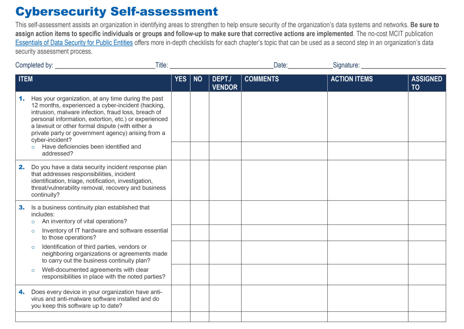 Cybersecurity Self-assessment - Minnesota Counties Intergovernmental Trust